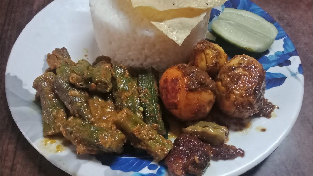 Spicy Egg Curry With Rice Bhindi Curry Paper Eating Show Indian Food ...