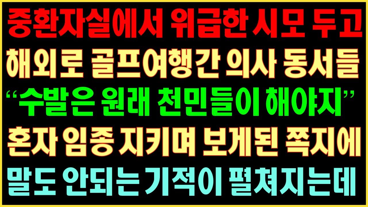반전실화사연 중환자실에서 위급한 시모 두고 해외로 골프 여행간 의사 동서들 수발은 원래 천민들이 해야지” 혼자임종 지키며