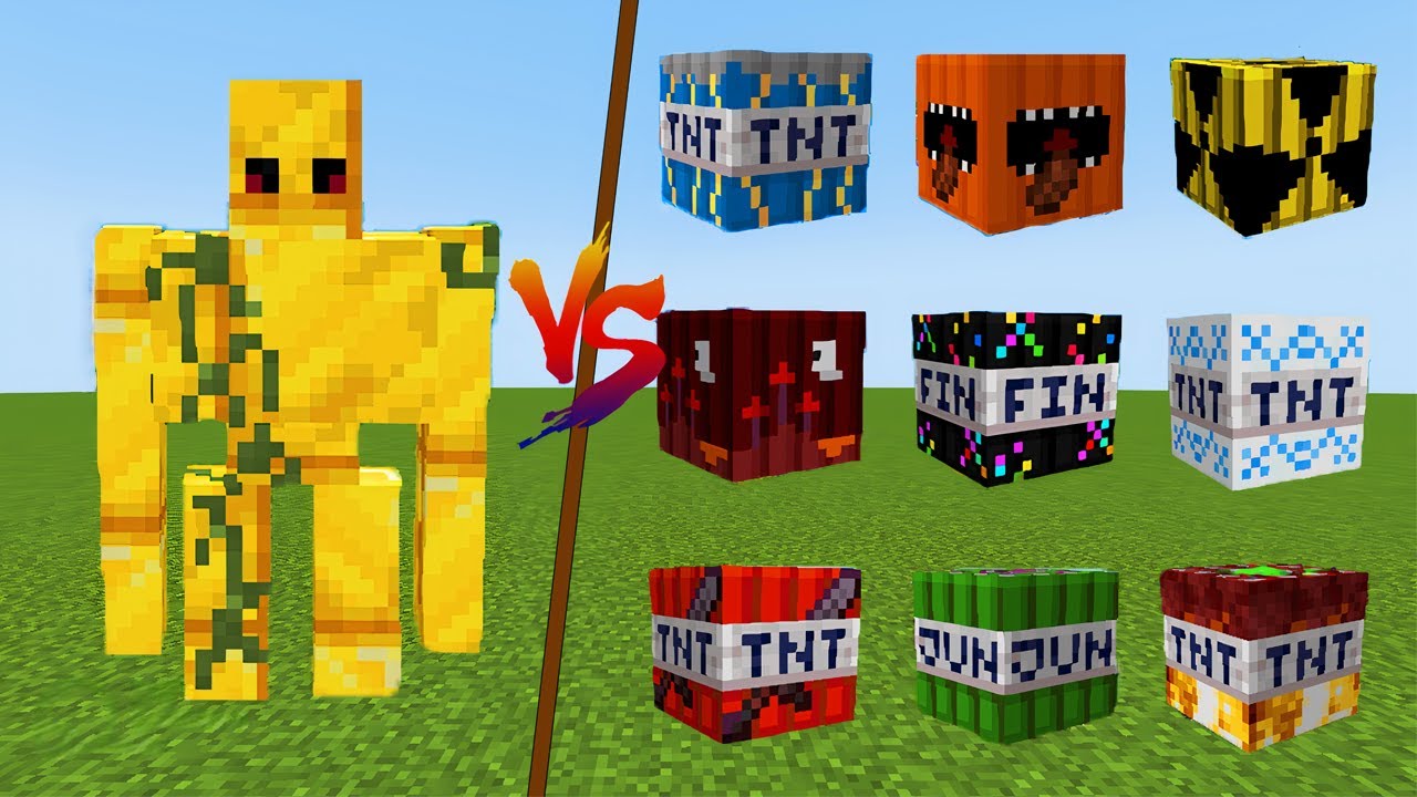 Golden Golem vs 20 Different TNT's 💣 Can He Survive Nuclear TNTs? - YouTube