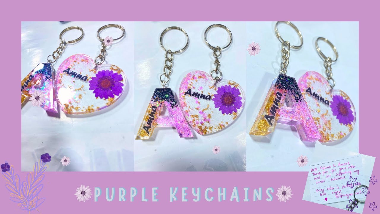 how to make aesthetic resin keychain| purple heart shape | custom ...