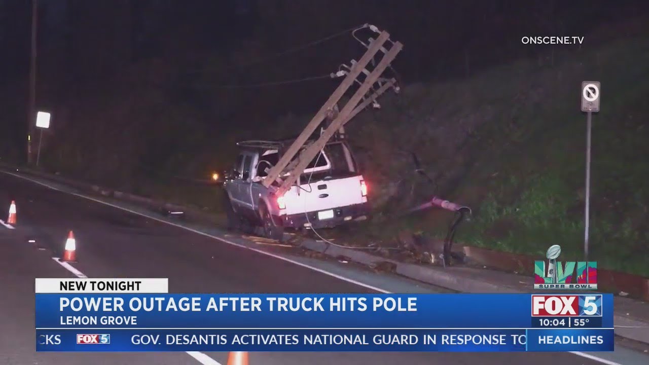 Power Outage After Truck Hits Pole - YouTube