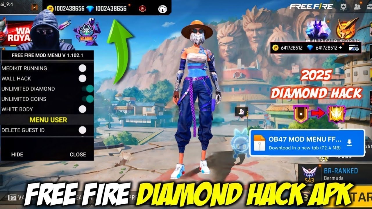 FREE FIRE DIAMOND HACK || FREE FIRE NEW MOD MENU OB47 || UNLIMITED ...