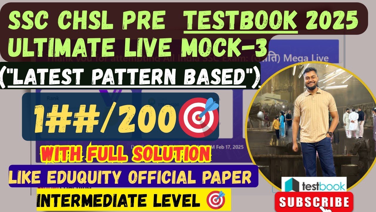 TESTBOOK- LIVE MOCK TEST 🔴 SSC CHSL PRE 2025|| 30 OCT NEW INTERFACE 📚 ...