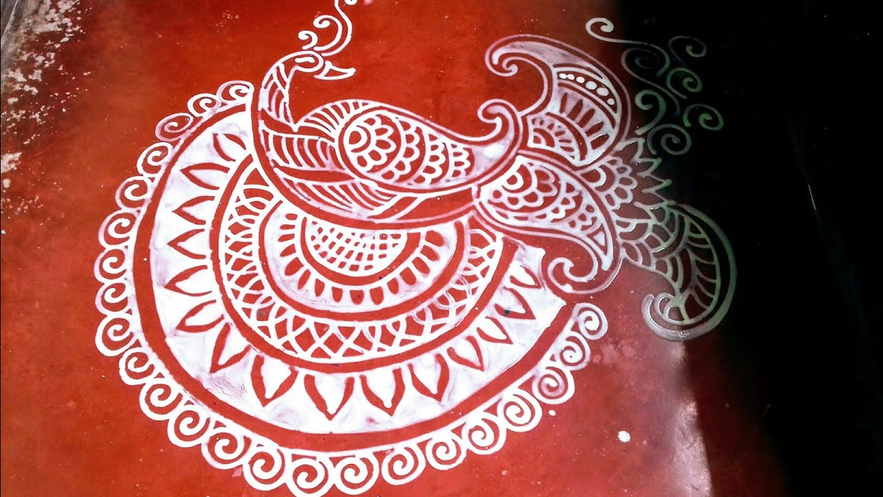 Peacock very easy and beautiful alpona design(how to make alpona paste ...