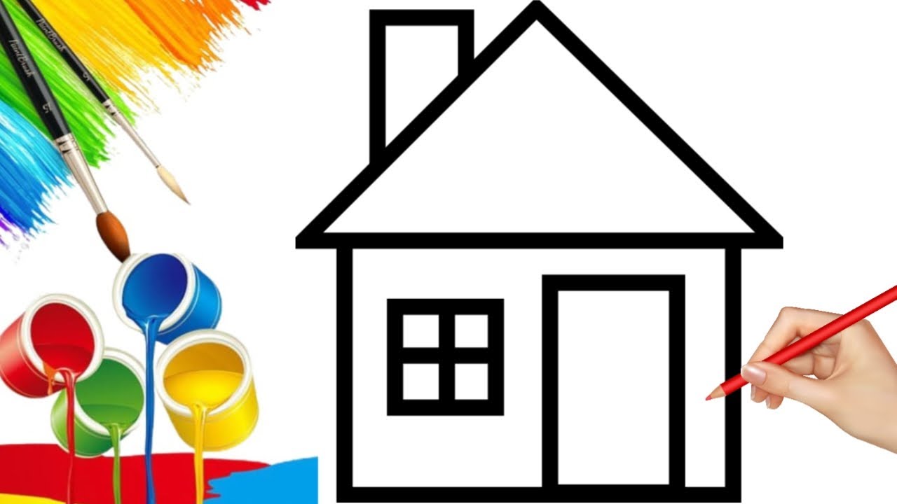 House Drawing, Painting and Coloring for Kids // How to Draw a House ...