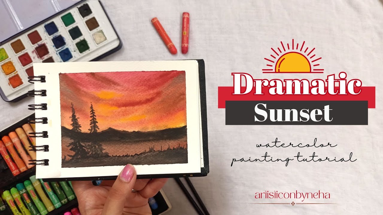 Watercolor sunset painting tutorial for beginners | Step-by-step ...