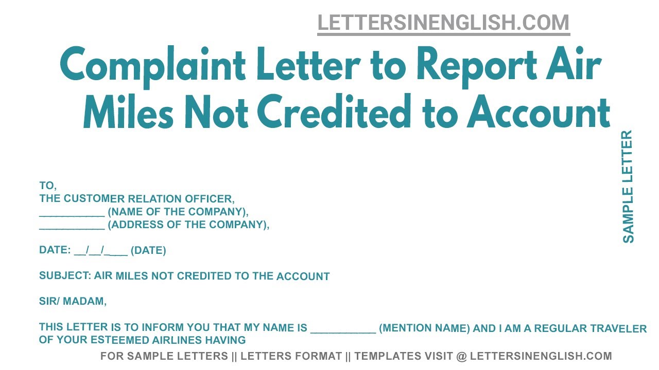 Complaint Letter To Report Air Miles Not Credited To Account Sample complaint-letter-to-report-air-miles-not-credited-to-account-sample