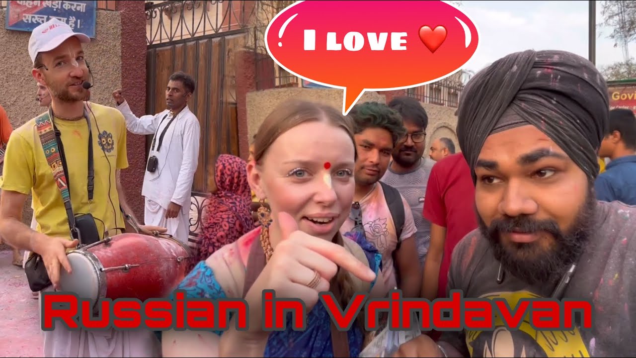 Russian staying playing Holi in Vrindavan 😍 Iskcon Temple - YouTube