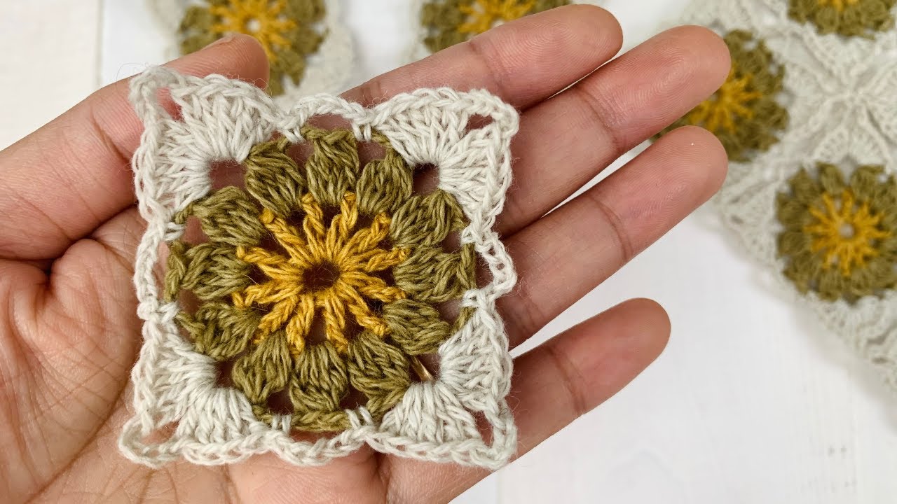 How to crochet a small flower granny square - Easy Crochet Lace Flower Motif - YouTube