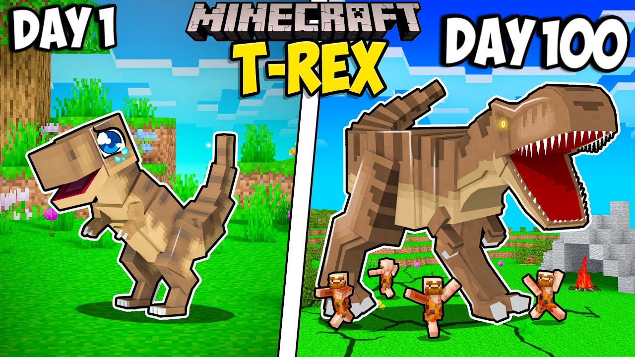I Survived 100 Days as a T-REX in MINECRAFT - YouTube