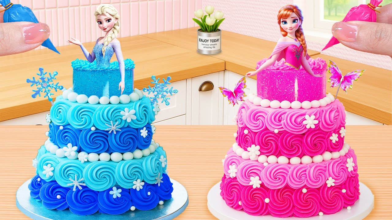 How to Make Double Princess Cake 🎂 | Elsa & Anna Two Tier Cake ...