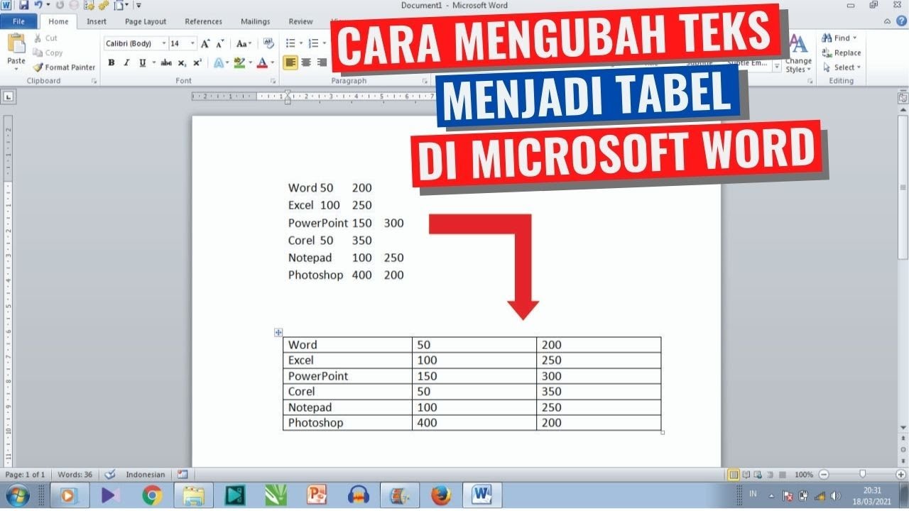 Cara Mengubah Teks Menjadi Tabel di Microsoft Word - YouTube