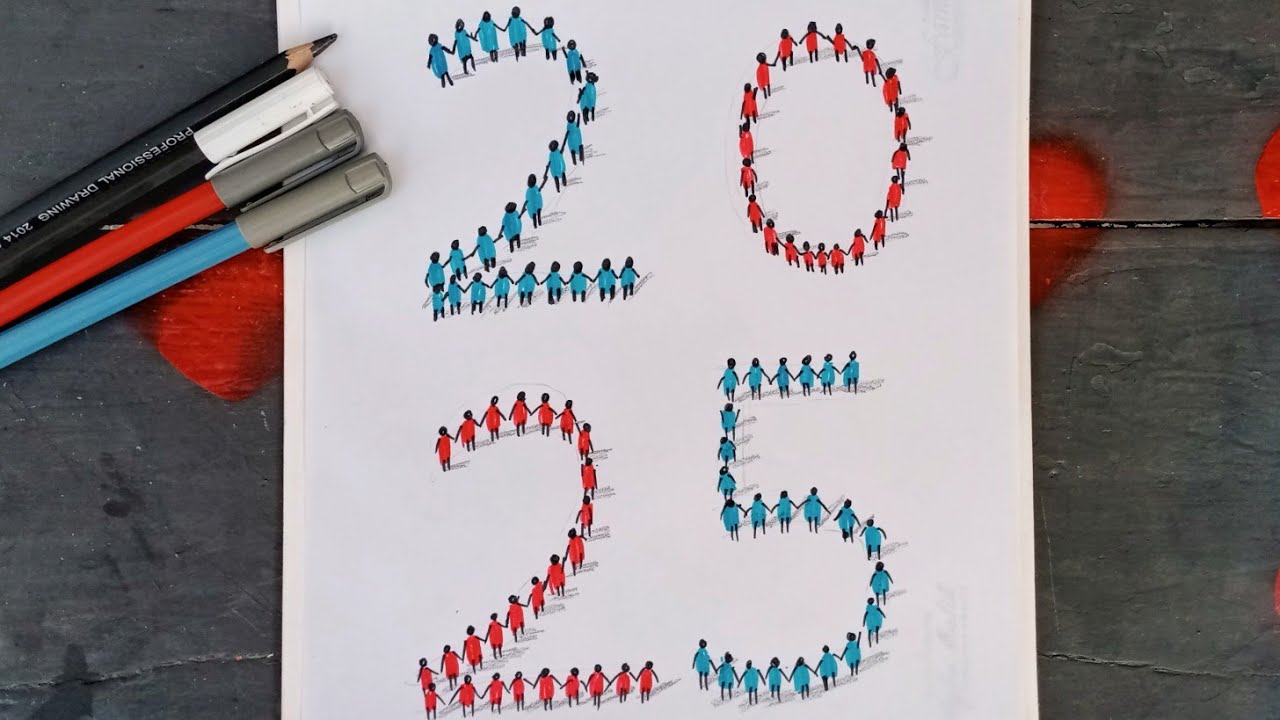 Write 2025 3D design from Pencil and Marker writing #2025# ...