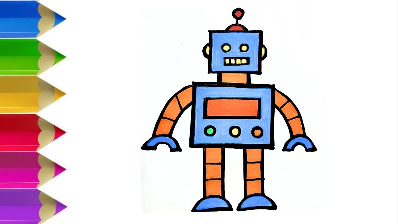 ROBOT Drawing, Coloring for kids and toddlers | How to draw a robot # ...