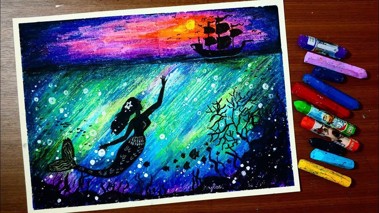 ENG) Daily Drawing #19 / Oil Pastel / The Legend of Mermaid - YouTube