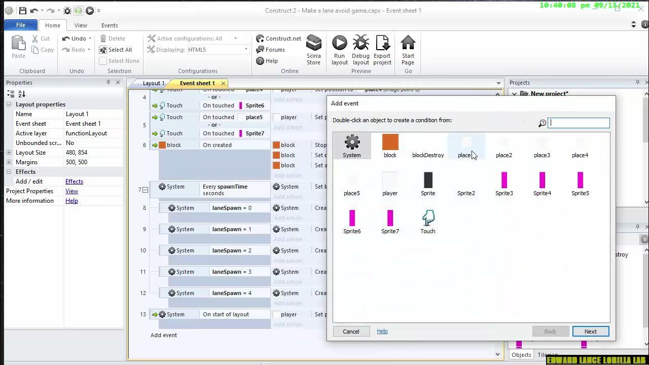 【Construct 2】adding block destroy when off screen Make a lane avoid game - YouTube