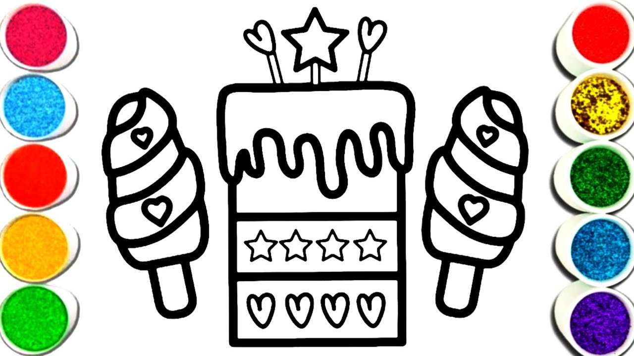 Birthday Cake and Heart Popsicle Drawing for kids and Toddlers - YouTube