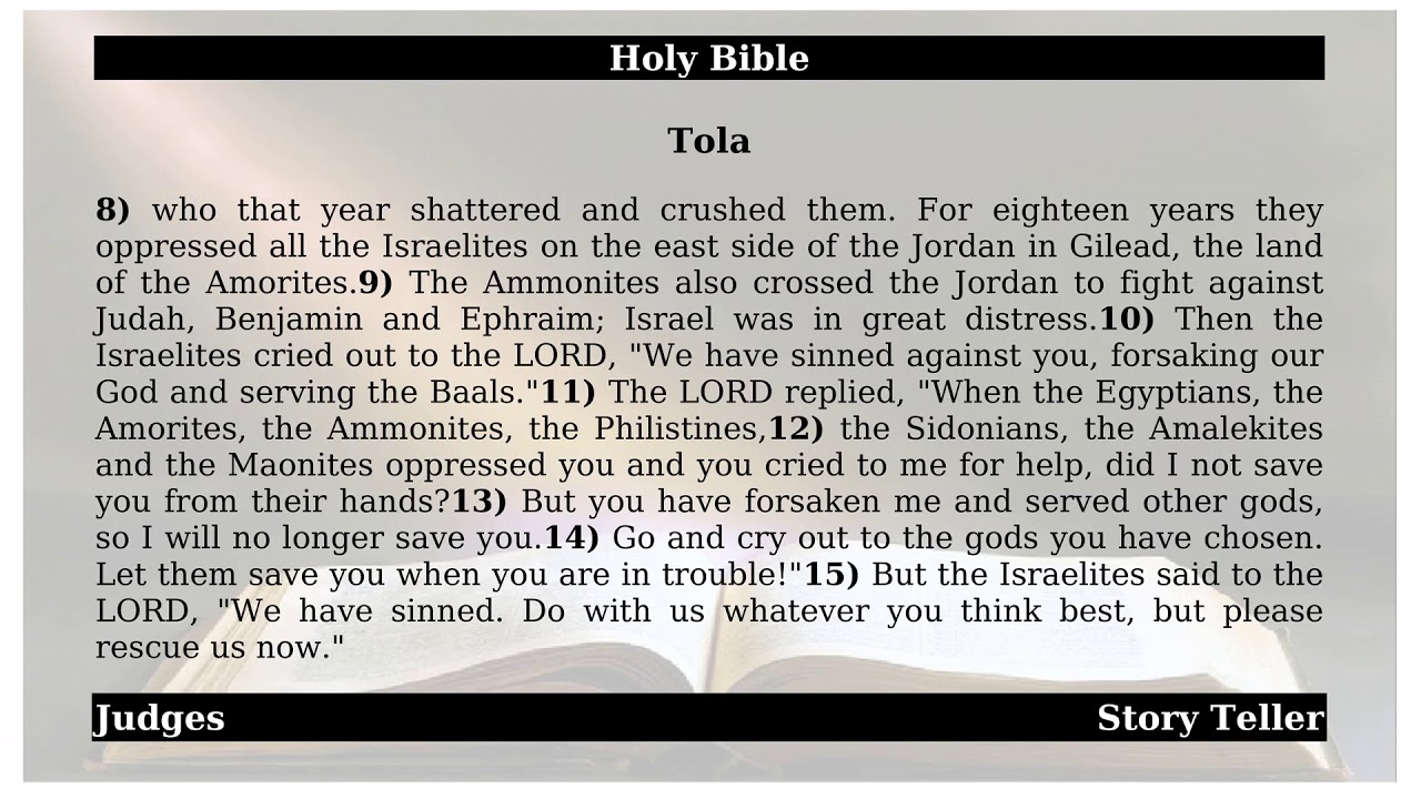 Judges - Chapter 10 - Tola | The Holy Bible - YouTube