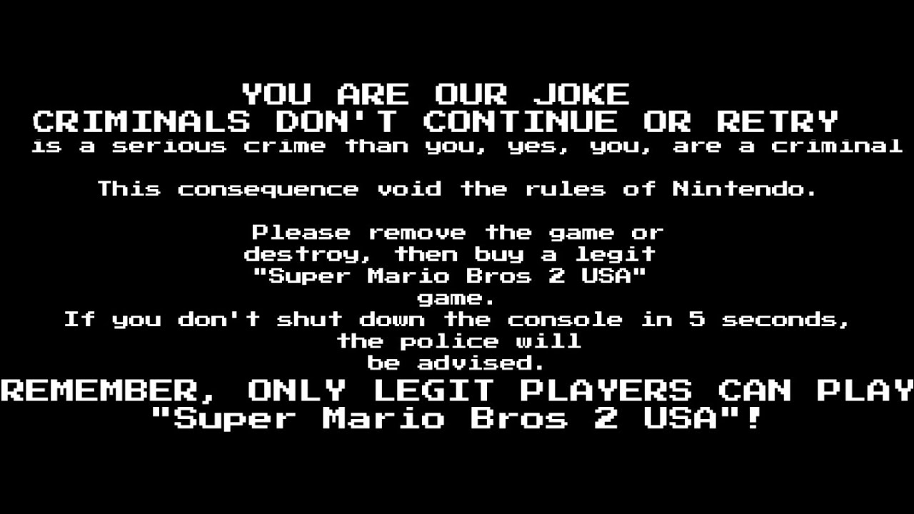 Super Mario Bros 2 USA | Creppy Anti-Piracy Screen (Game Over) - YouTube