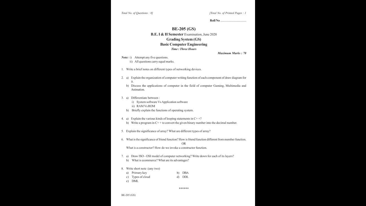 Rgpv Question Paper Bt 205 Basic Computer Engineering Prof Ayushi Arzare Youtube