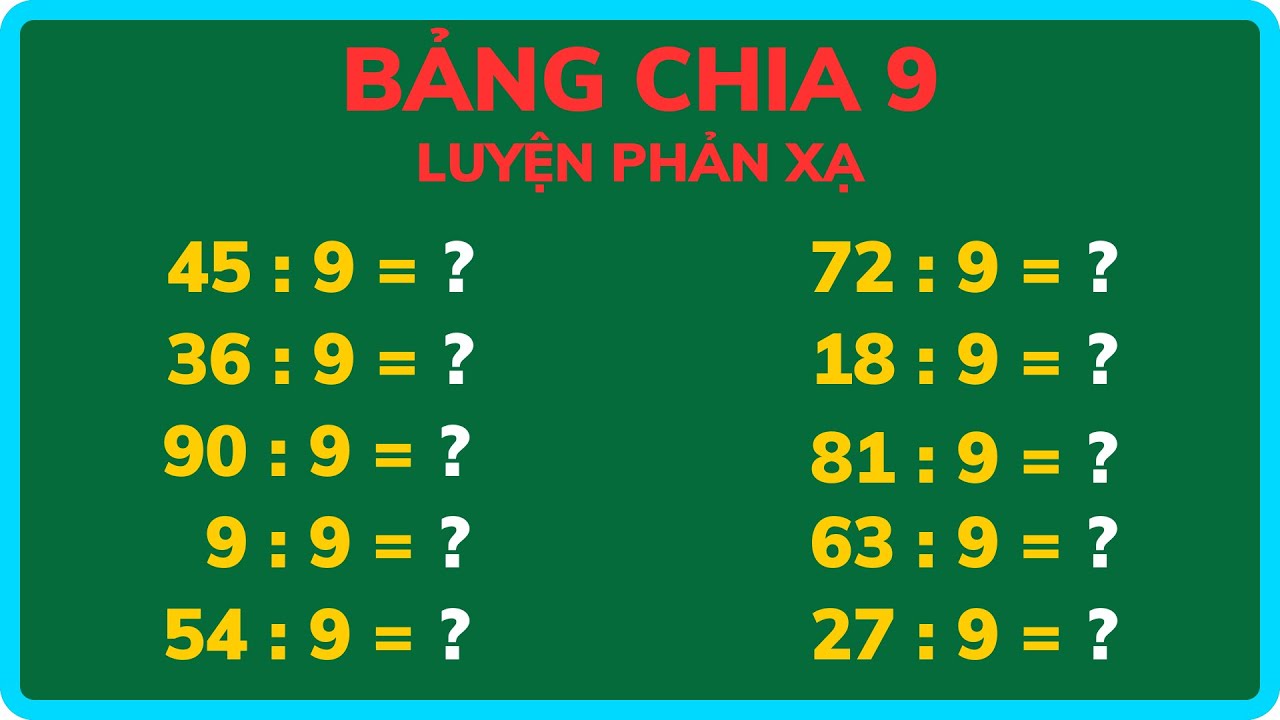 Bảng chia 9 | bảng cửu chương chia 9 | bảng cửu chương - YouTube