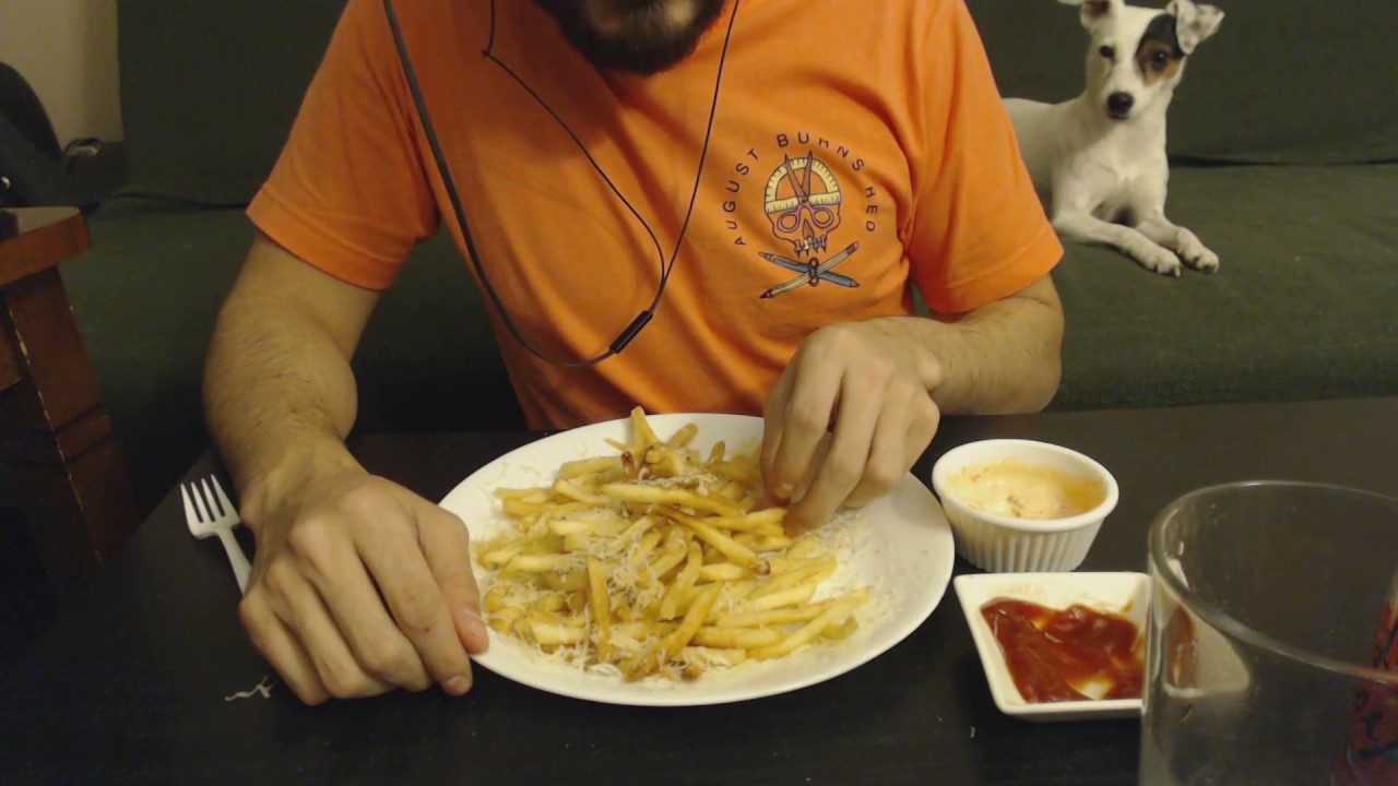 ASMR - Eating Sounds - Garlic Parmesan French Fries - YouTube