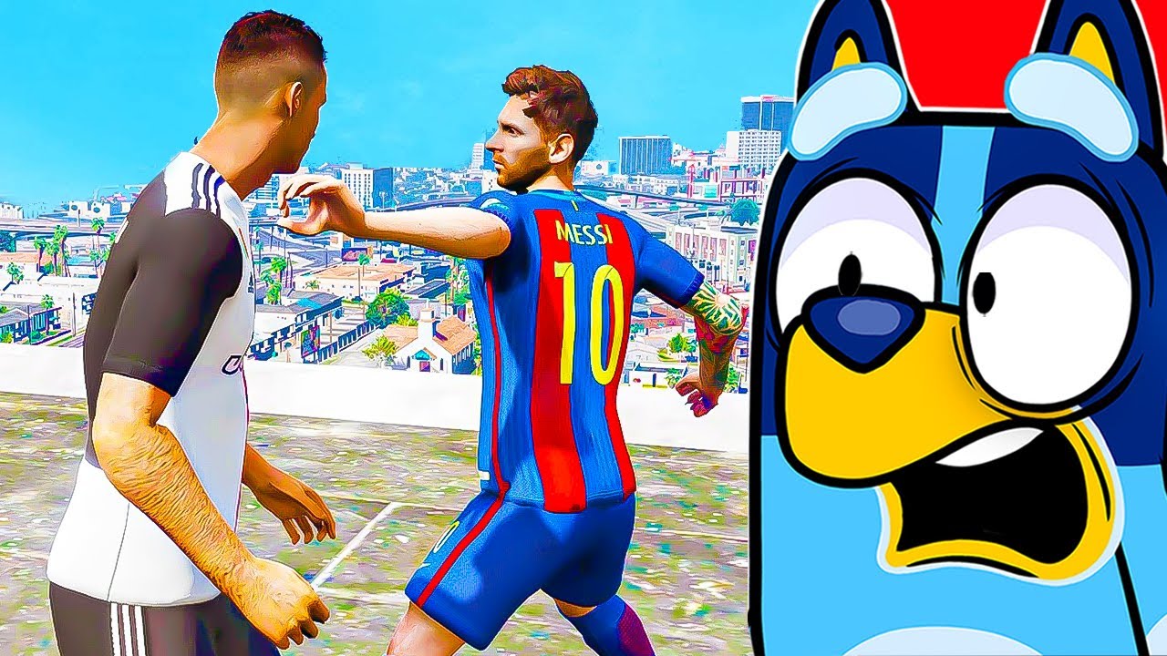 BLUEY RÉAGIT à RONALDO contre MESSI sur GTA ! - YouTube