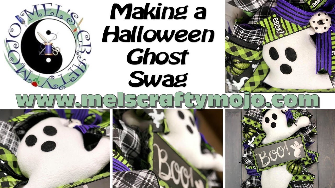 Making a Halloween Ghost Swag Door Hanger - YouTube