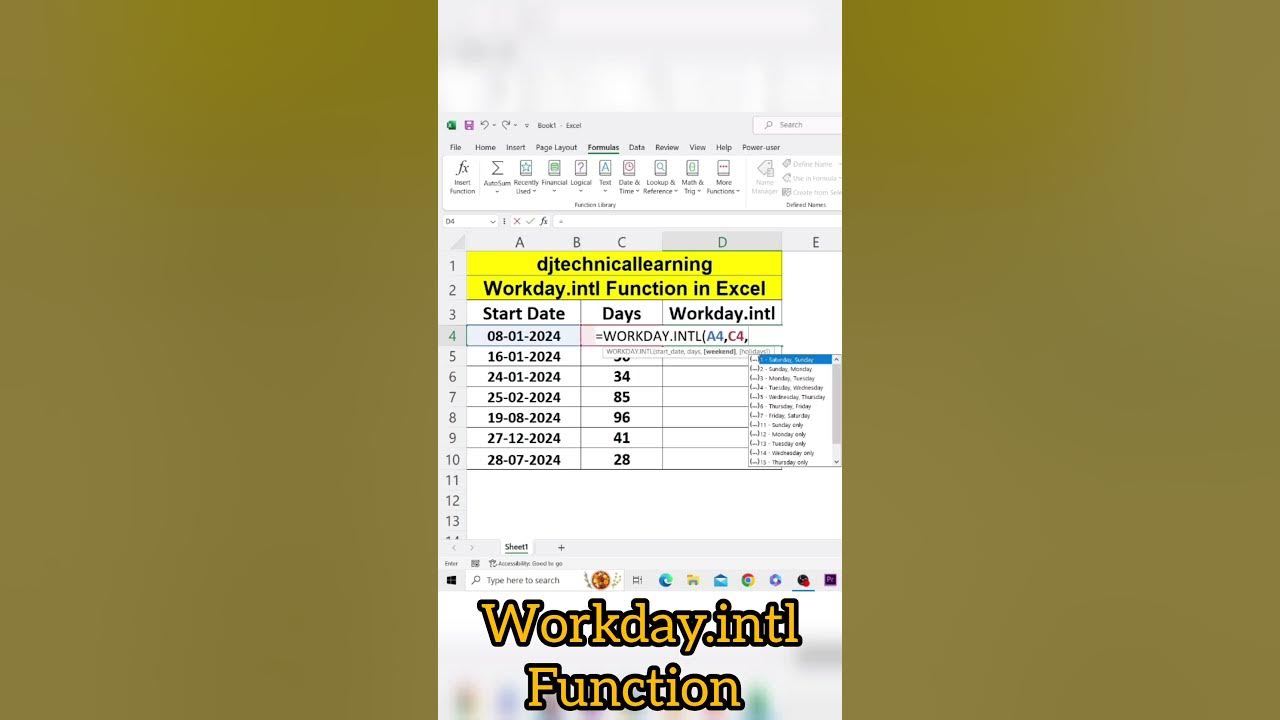Workday.intl Function in Excel #exceltips #dataentry #exceltech #excel #tutorial2024 # ...