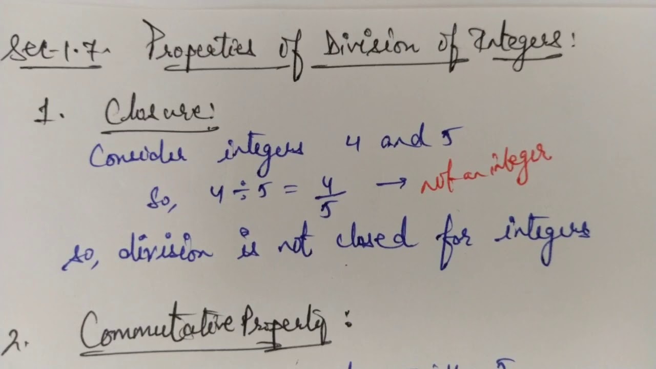 Properties Of Division Of Integers Ch 1 INTEGERS Class 7 MATHS Properties Of Division Of Integers Ch 1 INTEGERS Class 7 MATHS