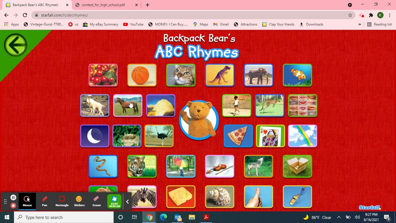 Class Meeting: 8/16/21 Starfall Motion Song/August Calendar/Letter"H ...