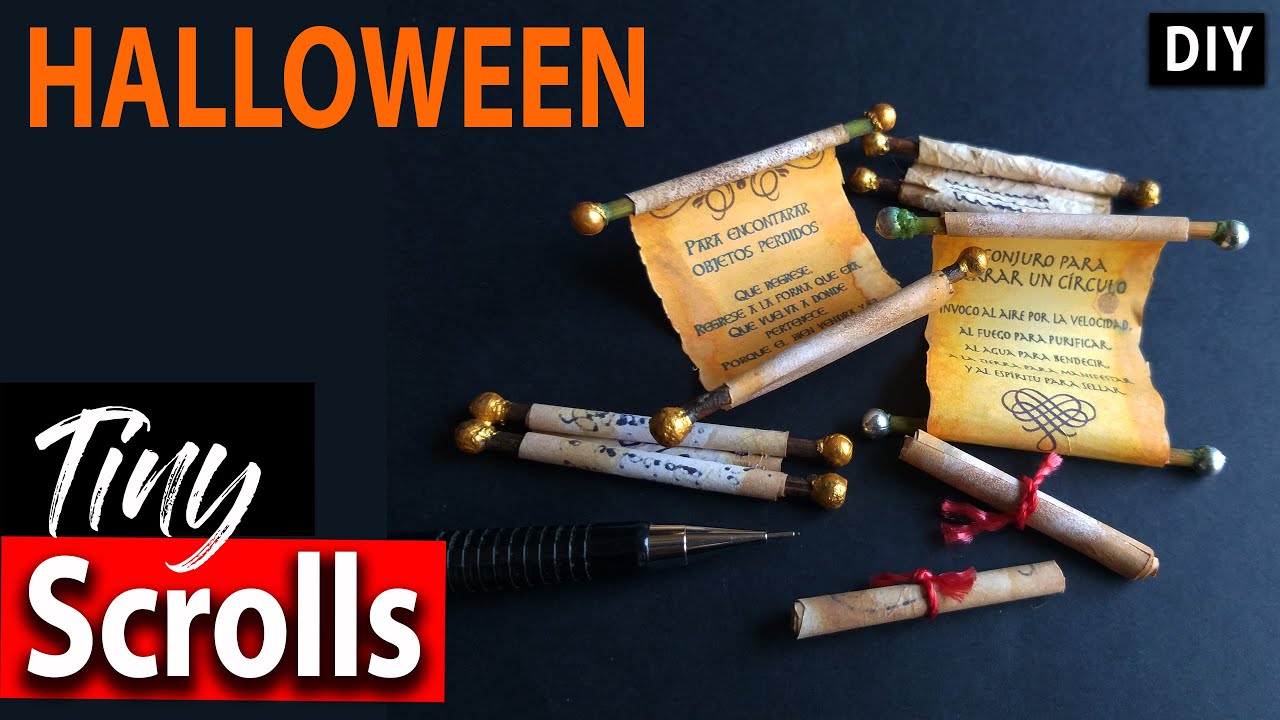 🎃🎃🎃👻📜 TINY HALLOWEEN: HOW TO MAKE SCROLLS, #2 📜👻🎃🎃🎃Mini Halloween, como ...