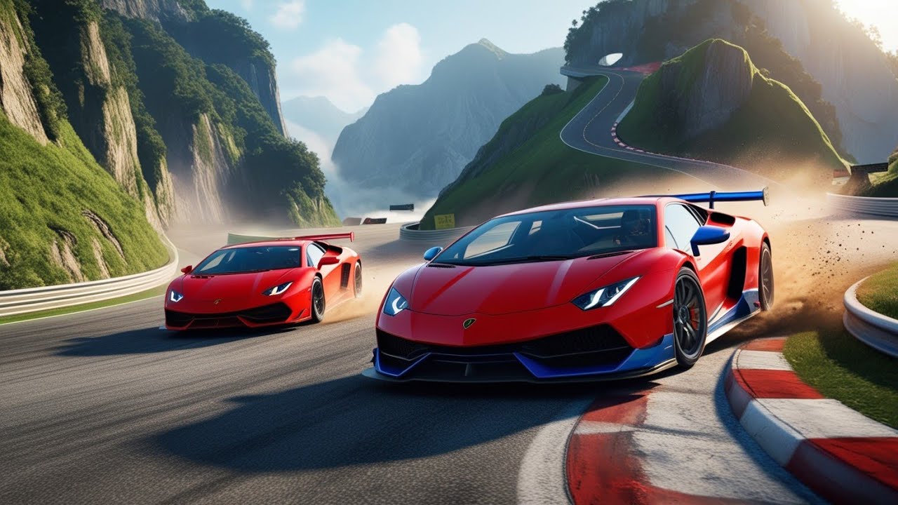 Epic Lamborghini Race: Red vs. Blue on a Thrilling Mountain Track ...