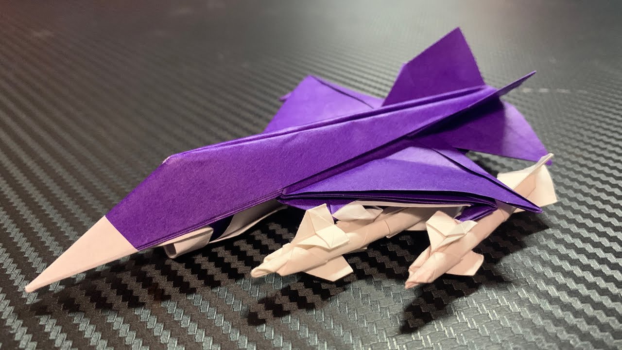 How to fold Fury Alpha, an origami fighter jet with 4 missiles. - YouTube
