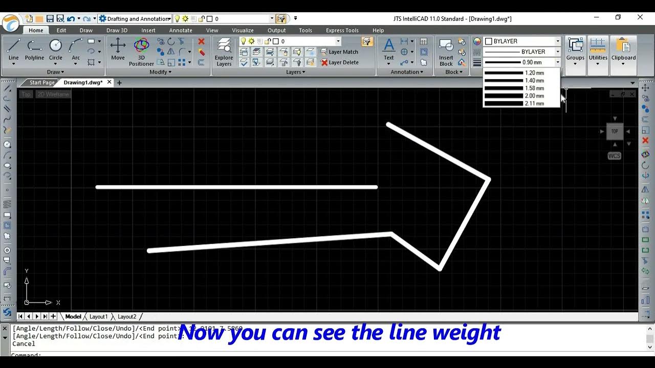 How to change line weight in JTS IntelliCAD 11 - YouTube