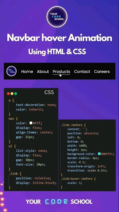 Navbar hover animation using HTML & CSS 🤩👨🏼‍💻 | Your Code School #javascript #yourcodeschool ...