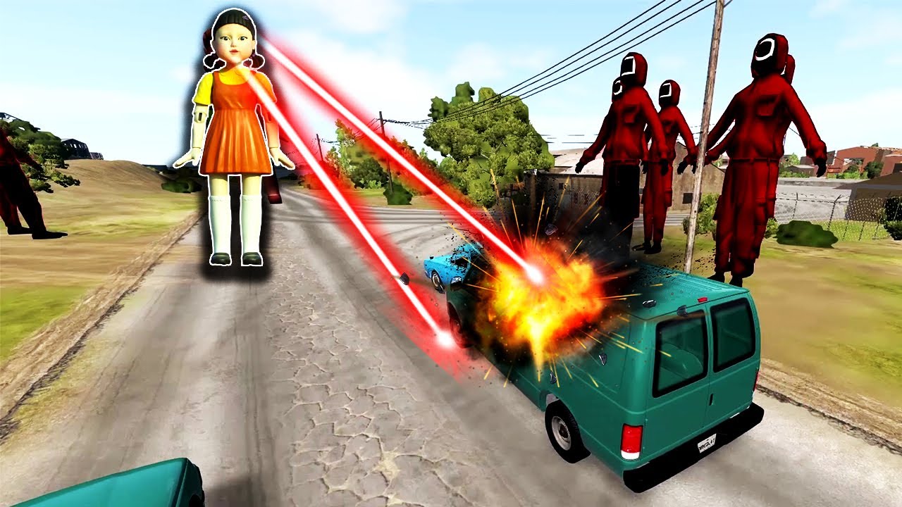 Cars playing Squid Games #3 Red Light, Green Light - BeamNG.Drive - YouTube