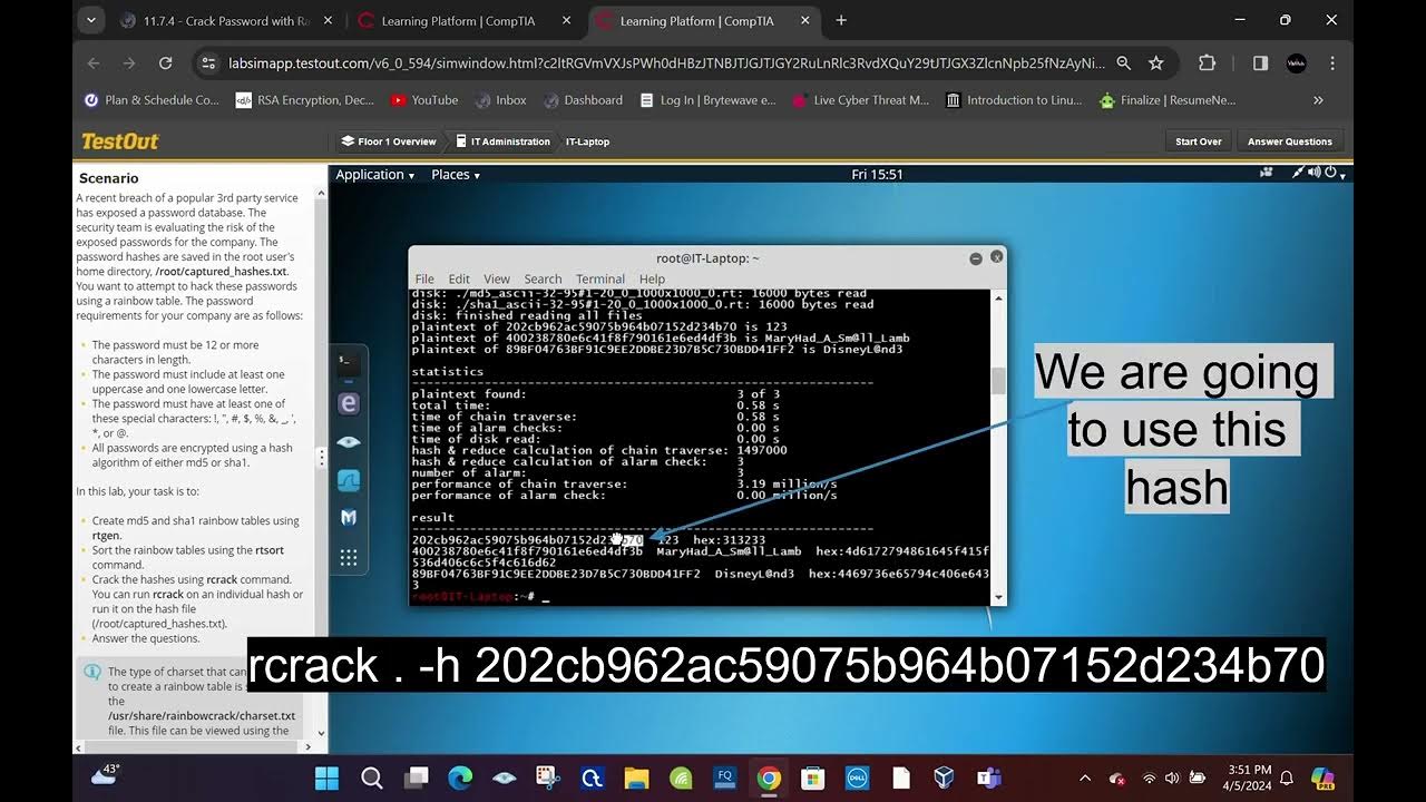 11.7.4 Crack Password with Rainbow Tables : TestOut - YouTube