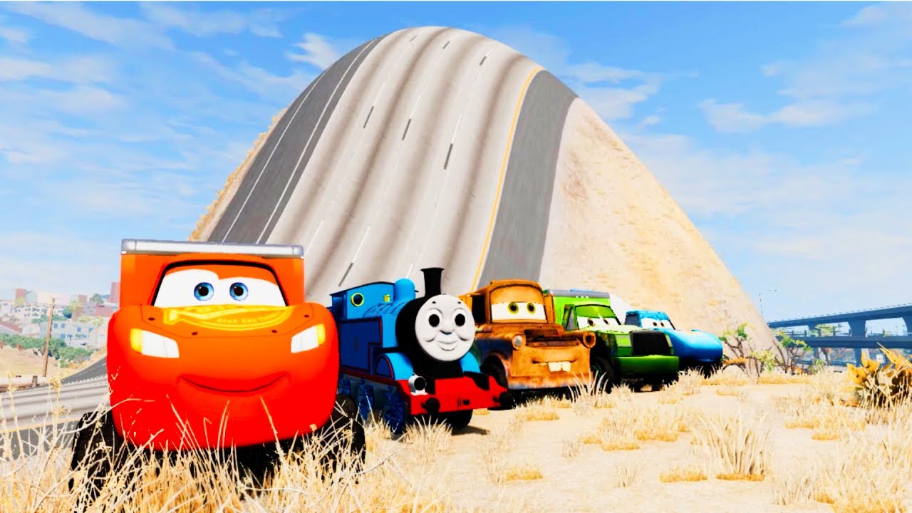 Pixar Cars 🚗 & Thomas The Train 🚂 VS Giant Bulge | BeamNG Drive - YouTube