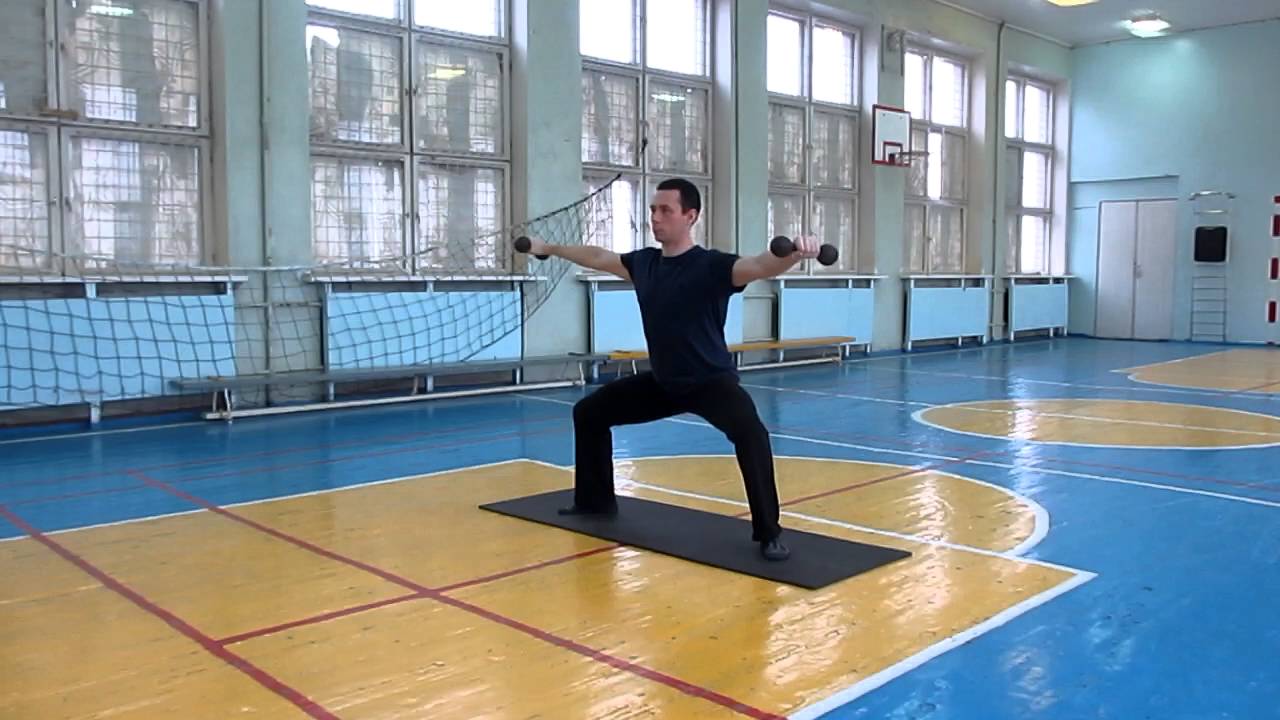 Callanetics. Sumo Squat Pulse (arms to the sides) Weighted. Dumbbells ...