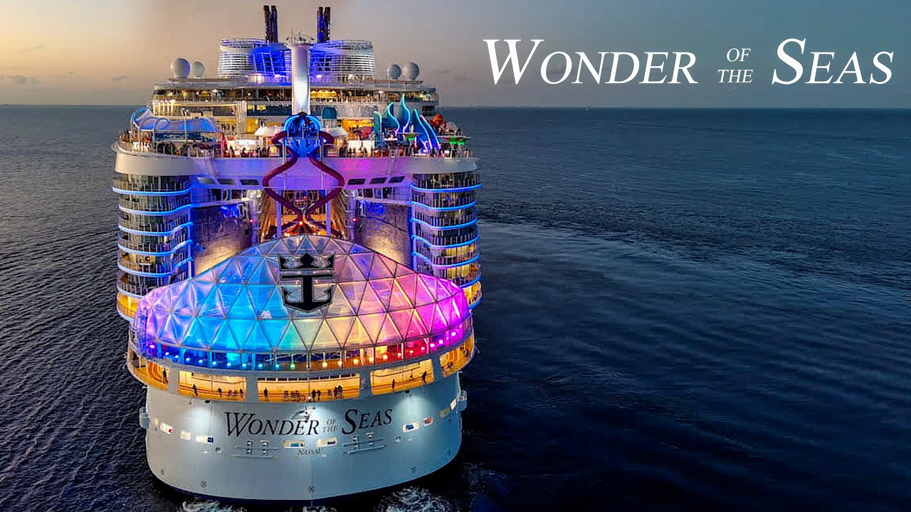 Wonder of the Seas with lights on - Aerial 4k drone footage (part 1 ...
