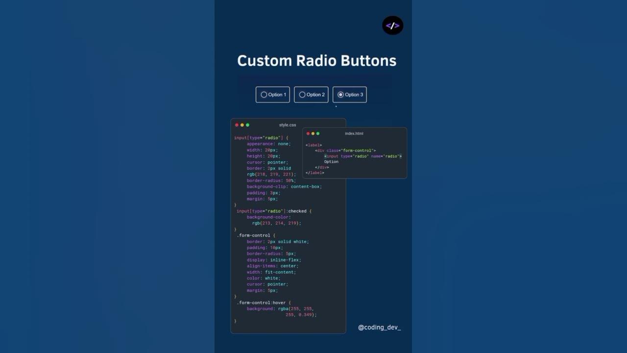 Custom Radio Buttons Using Css 🔥 Html Coding Webdesign Htmlcss Css Html5 Webdevelopment