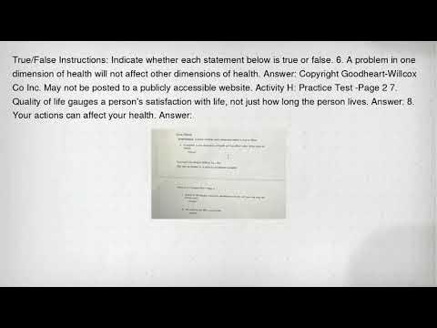 True/False Instructions: Indicate whether each statement below is true or false. 6. A problem in ...