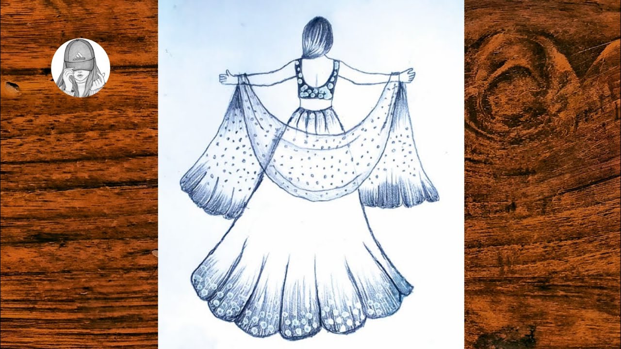 how to draw a girl with beautiful dress | Girl back side drawing ...