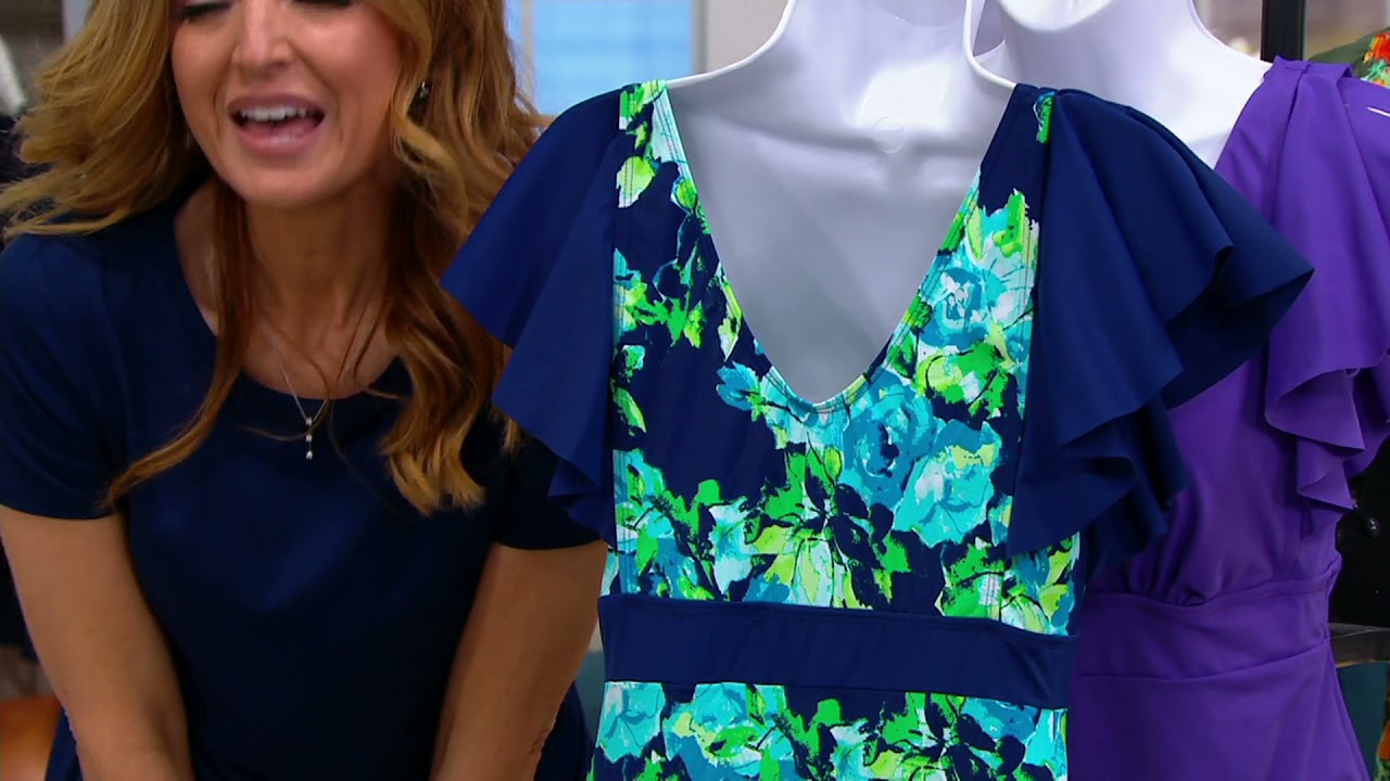 Denim & Co. Beach Flutter-Sleeve One-Piece Swimsuit on QVC - YouTube