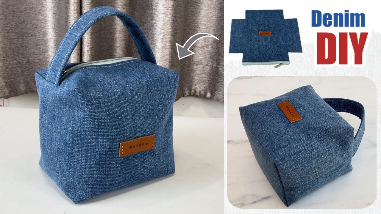 How to sew denim small boxes bag from old jeans ,DIY small pouch boxes ...