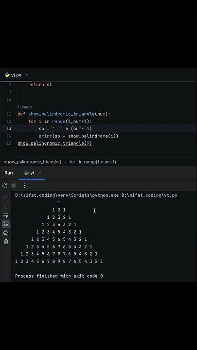 Make Palindromic Triangle Useing Python #python #shorts - YouTube