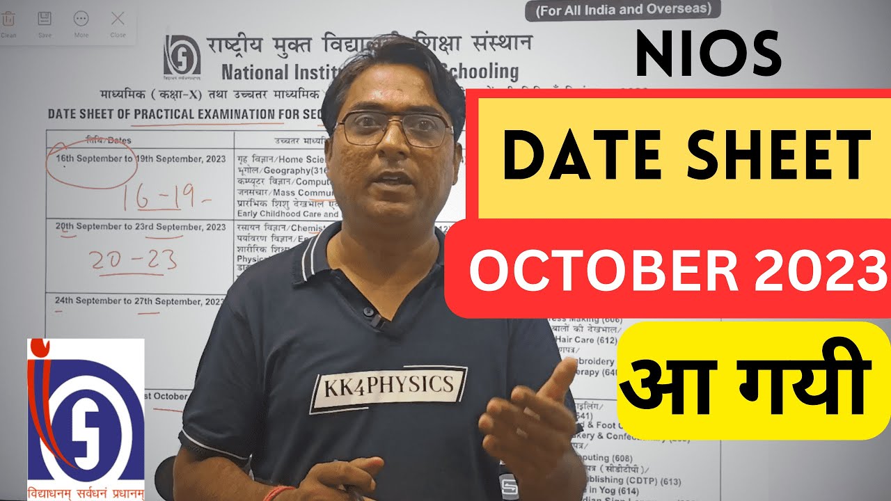 Nios October 2023 Date Sheet Released Theory And Practical Nios