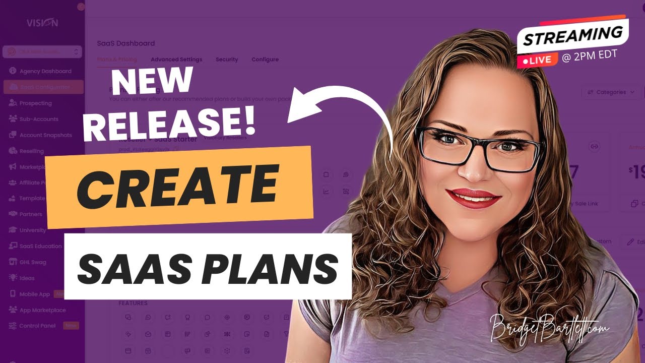 Create SaaS plans for High Level | New Release 2024 | BridgetBartlett.com - YouTube