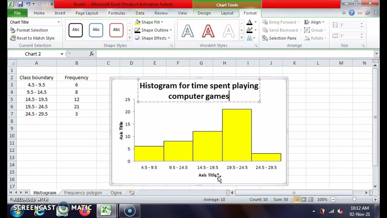 Drawing histogram, frequency polygon and ogive using excel - YouTube